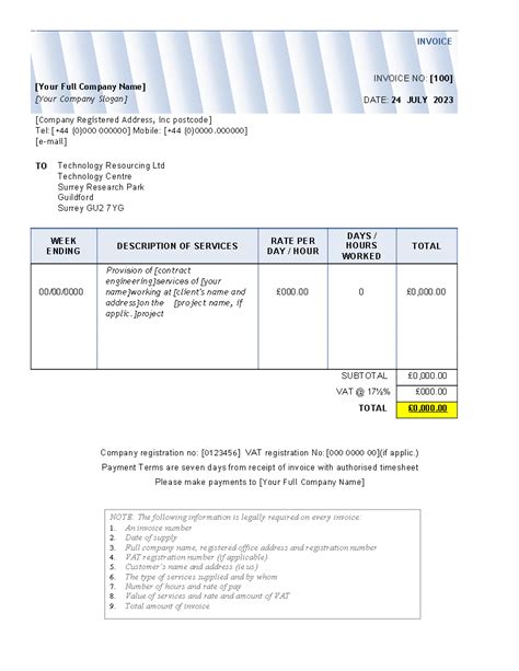 Project Service Invoice Template Word