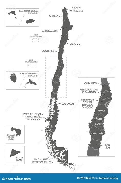 Vector Map Of Chile With Regions And Territories And Administrative
