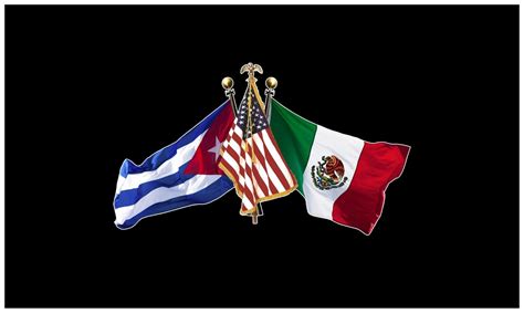 Cuban America And Mexican Flag Cuba Us And Mexico 3 Crossed Flags