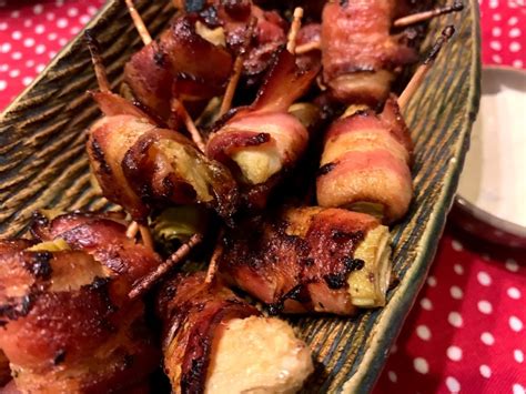 Pirates Gold Bacon Wrapped Artichoke Hearts With Lemon Dijon Aioli