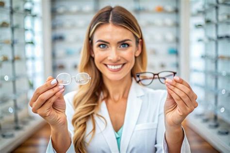 Woman Hold Contact Lenses And Glasses In Hands Close Up Premium Ai
