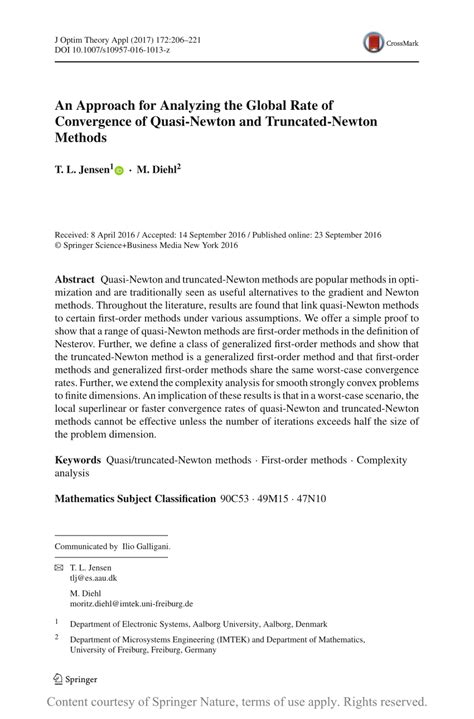 An Approach For Analyzing The Global Rate Of Convergence Of Quasi Newton And Truncated Newton