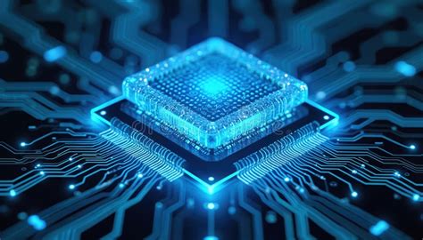 Quantum Computer Cpu Core Glows Blue Processing Code And Data Ai And