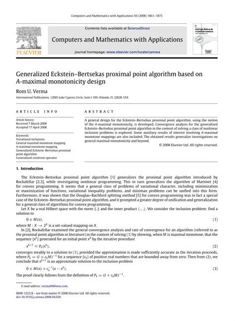 pdf generalized eckstein bertsekas proximal point algorithm based on