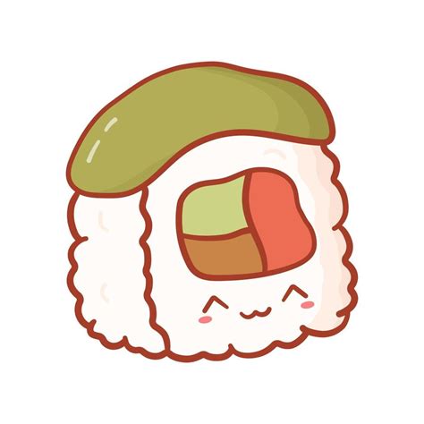 Cute Sushi Roll In Cartoon Style Traditional Asian Food In Doodle