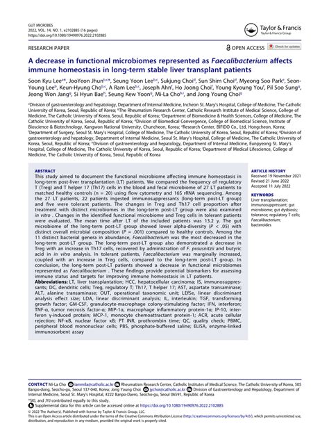 Pdf A Decrease In Functional Microbiomes Represented As Faecalibacterium Affects Immune