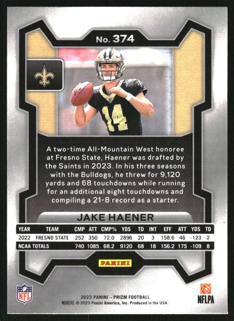 2023 Panini Prizm 374 Jake Haener Rc Nm Mt