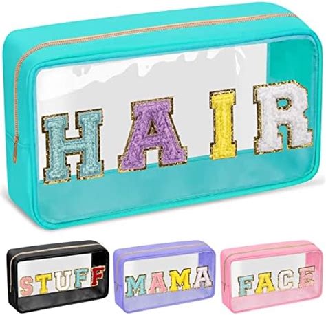 Amazon Libfrnt Chenille Letter Clear Makeup Bags Preppy Patch Makeup Bag Hair Portable