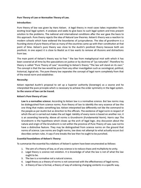 Pure Theory Of Law Or Normative Theory Of Law Pdf Jurisprudence Justice