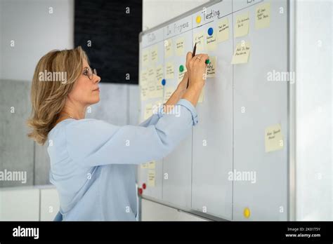 Project Manager Using Kanban Methodology Scrum Board Whiteboard Stock