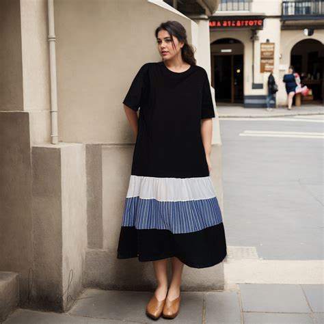Plus Size Stripes Layer Midi Dress Pluspreorder