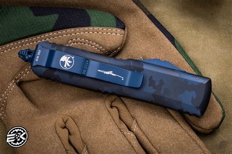 2 Microtech Utx 85 Navy Camo Otf Automatic Knife 3 Black Drop Point