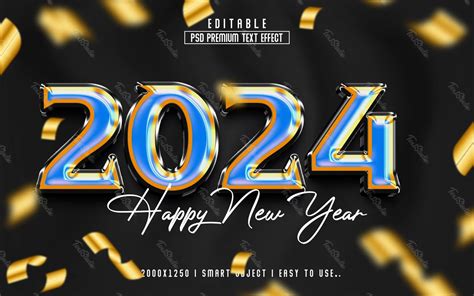 2024 Happy New Year Party 3D Text Effect Photoshop PREMIUM PSD File