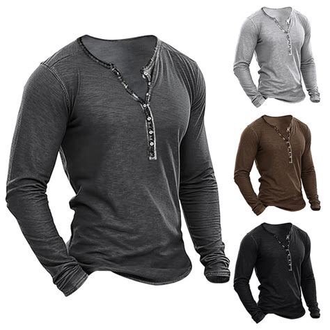 Mens T Shirt Tee Henley Shirt Tee Top Plain Henley Street Vacation