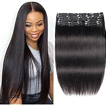 Full Head Straight Human Hair Clip Ins For Black Women 14 Inch 180g