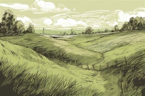 Premium Ai Image A Drawing Of A Grassy Field With Trees In The