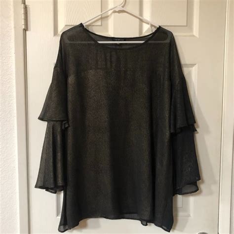 Lane Bryant Tops Lane Bryant Black With Gold Sheen Layered Bell Sleeve Blouse Poshmark
