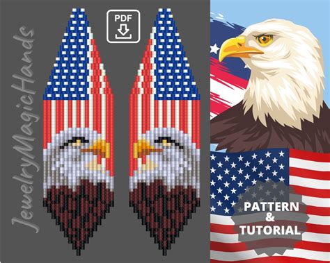 Bald Eagle Earrings Pattern American Patriotic Seed Bead 4th July