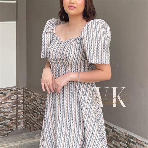 Inabel Sweetheart Filipiniana Long Dress Ethnic Zigzag Triangle Pattern In Shade Of Brown Etsy