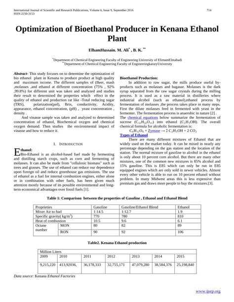 Pdf Optimization Of Bioethanol Producer In Kenana Ethanol