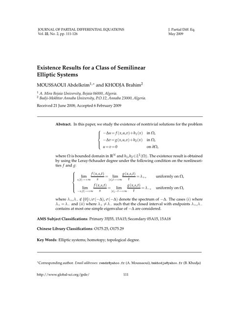 Pdf Existence Results For A Class Of Semilinear Elliptic Systems