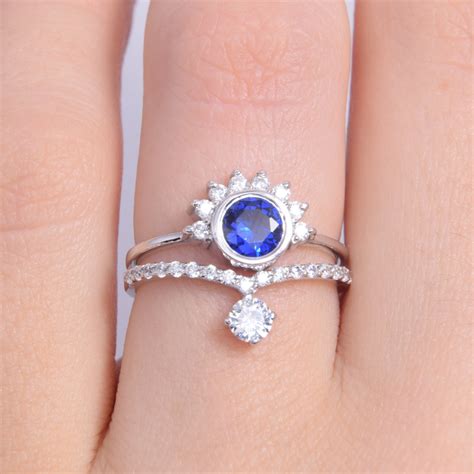 Silver Sapphire Wedding Rings Set For Womens Sapphire Jewelry