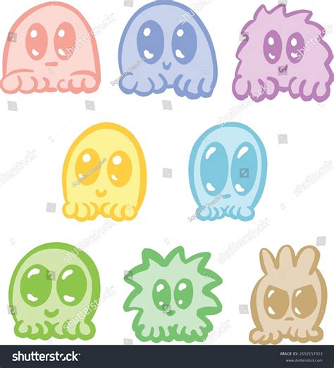 Cute Cartoon Mini Monster Characters Vector Stock Vector Royalty Free
