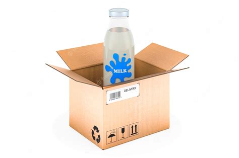 Premium Photo Glass Milk Bottle Inside Parcel Delivery Concept 3d