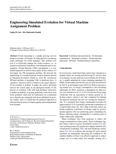 Pdf Engineering Simulated Evolution For Virtual Machine Assignment