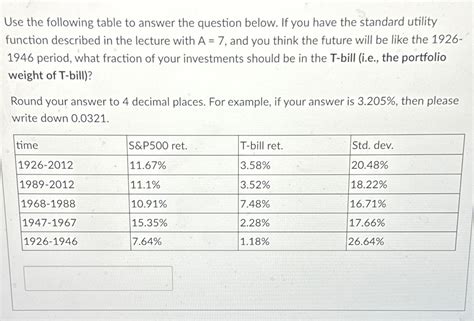 Solved Use The Following Table To Answer The Question Below