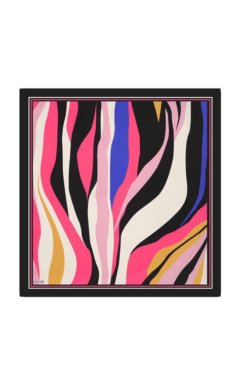 Pink Wave Pattern Twill Silk Square Scarf