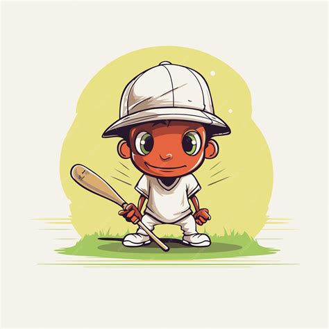 Premium Vector Cute Cartoon Boy Baseball Player With A Bat Vector