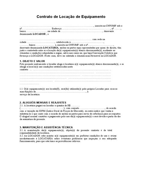 Contrato De Locacao De Equipamento Pdf Direito Privado Justiça