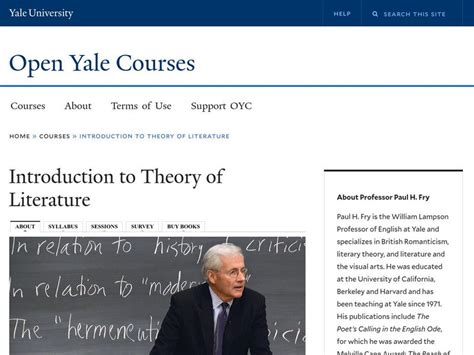 Yale University Open Yale Courses Introduction To Theory Of Literature Online Course For 9th