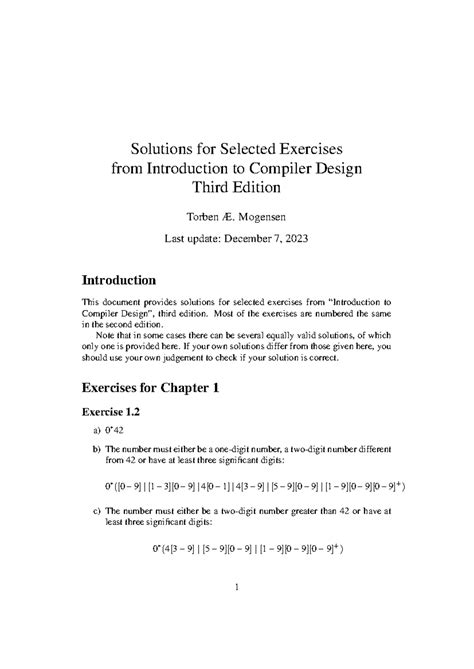 Solutions To Textbook Exercises Solutions For Selected Exercises From Introduction To Compiler
