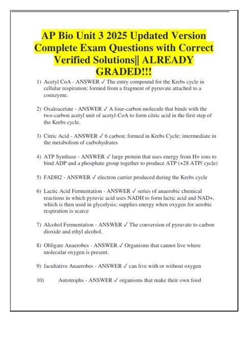 Ap Bio Unit 3 2025 Updated Version Complete Exam Questions With Correct Verified Solutions