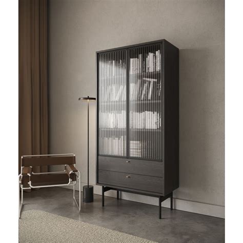 Vitrine Haute Olar 85cm Avec Deux Tiroirs Couleur Du Bois De