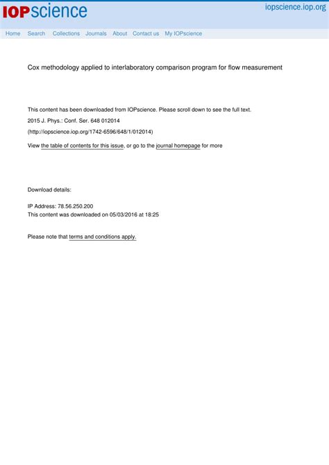 Pdf Cox Methodology Applied To Interlaboratory Comparison Program For Flow Measurement