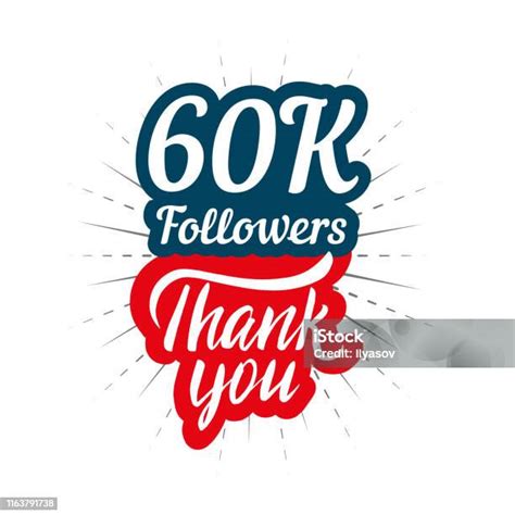 소셜 네트워크에서 많은 추종자를 축하해 주셔서 감사합니다 60k 추종자 카드 감사합니다에 대한 스톡 벡터 아트 및 기타 이미지