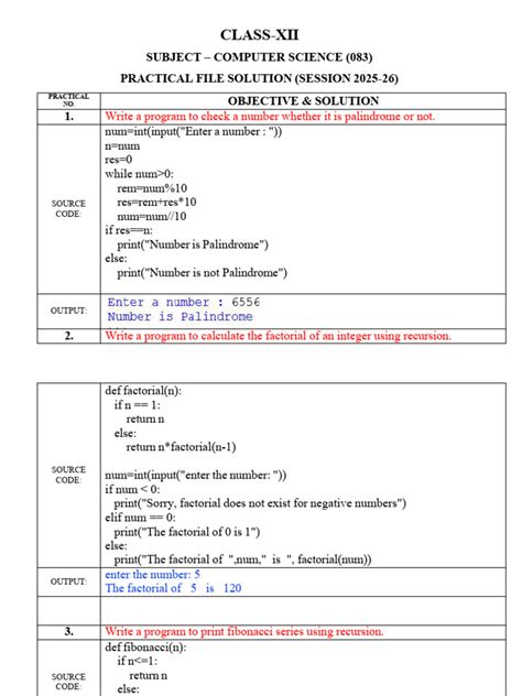 Newsolution Of Practicals Class Xii Comp Sci 083 2020 21 Pdf