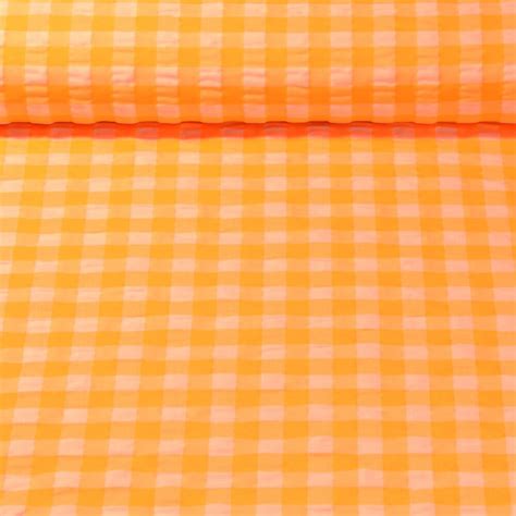 Seersucker Vichy Gros Carreaux Orange Fluo Snaply