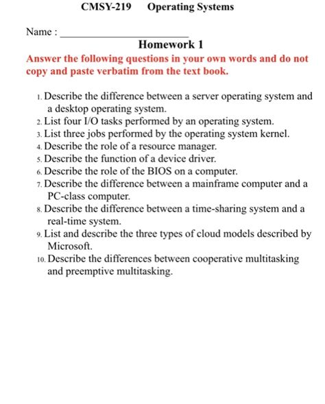 Solved Cmsy 219 Operating Systems Name Homework 1 Answer The