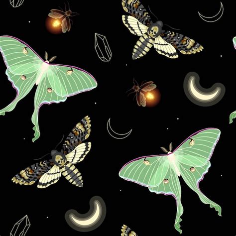 Premium Vector Vector Seamless Pattern With Moon Moth And Stars