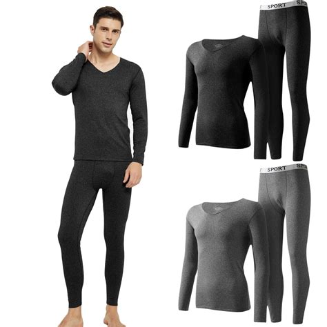 Mens Thermal Underwear Set Fleece Lined Thermal Underwear Base Layer Set For Men Cold Winter