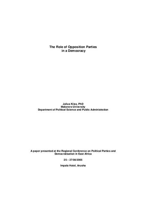 Pdf The Role Of Opposition Parties In A Democracy