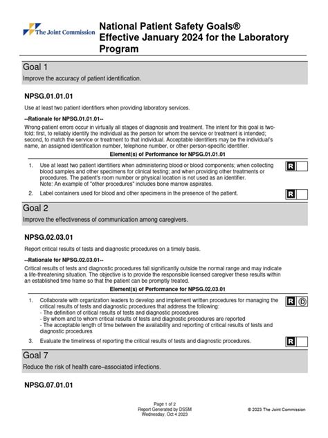 National Patient Safety Goals 2024 Joint Commission Pdf Medical