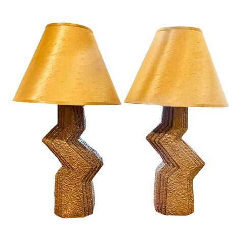 1980s Postmodern Memphis Style Zig Zag Ziggurat Table Lamps By Veras