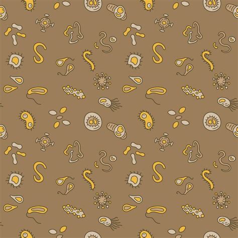 Bacterium And Viruses Vector Bio Engineering Concept Brown Seamless