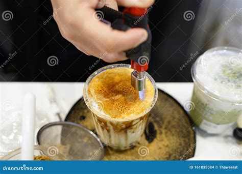 Bubble Milk Tea A Plastic Glass Of Fresh Milk With Black Sugar Syrup Kuromitsu And Hot Black