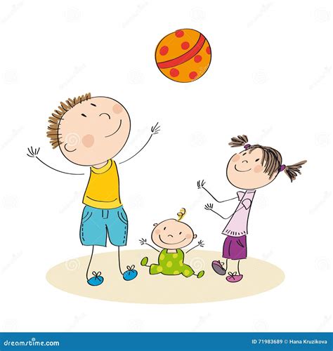 Generi Ed I Suoi Bambini Che Giocano Con La Palla Originale Disegnato